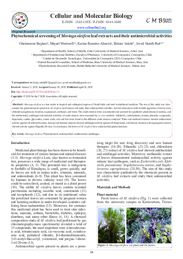 (PDF) Phytochemical screening of Moringa oleifera leaf extracts and their antimicrobial activities