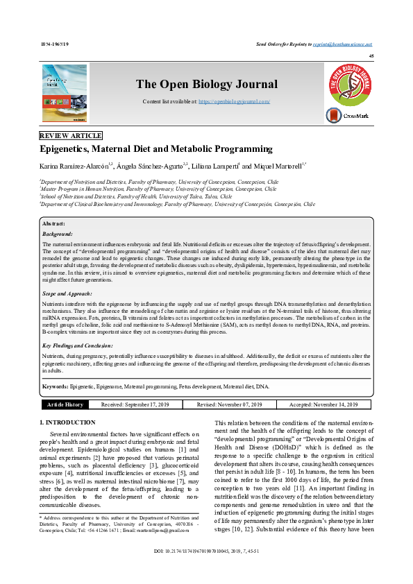 (PDF) Epigenetics, Maternal Diet and Metabolic Programming