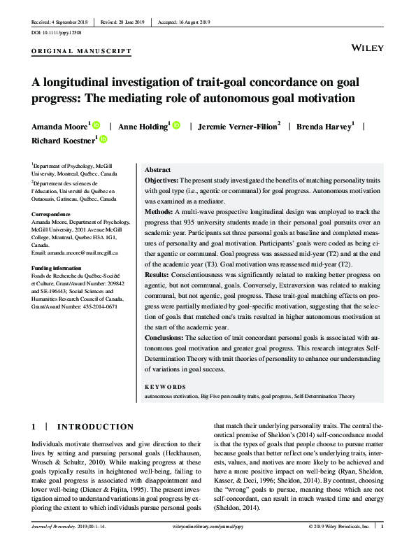 (PDF) A longitudinal investigation of trait‐goal concordance on goal ...