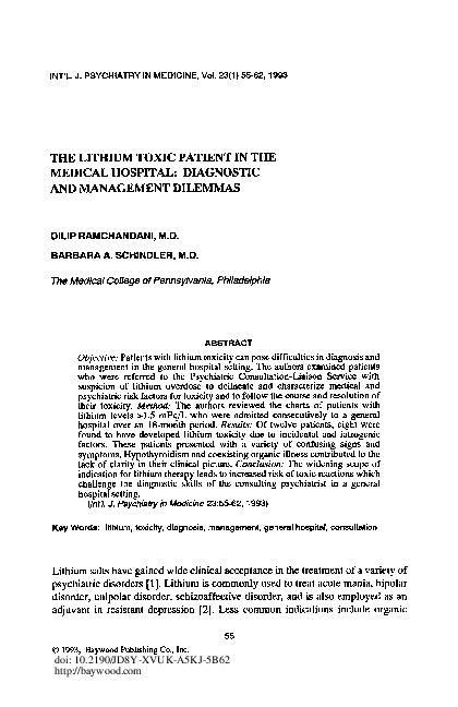 (PDF) The Lithium Toxic Patient in The Medical Hospital: Diagnostic And ...