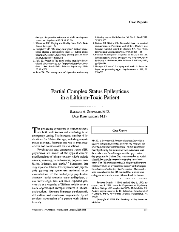 (PDF) Partial Complex Status Epilepticus in a Lithium-Toxic Patient