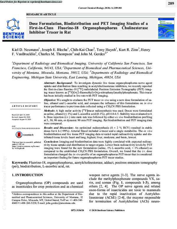 (PDF) Dose Formulation, Biodistribution and PET Imaging Studies of a ...