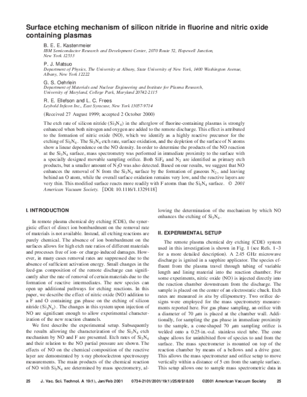 (PDF) Surface etching mechanism of silicon nitride in fluorine and ...