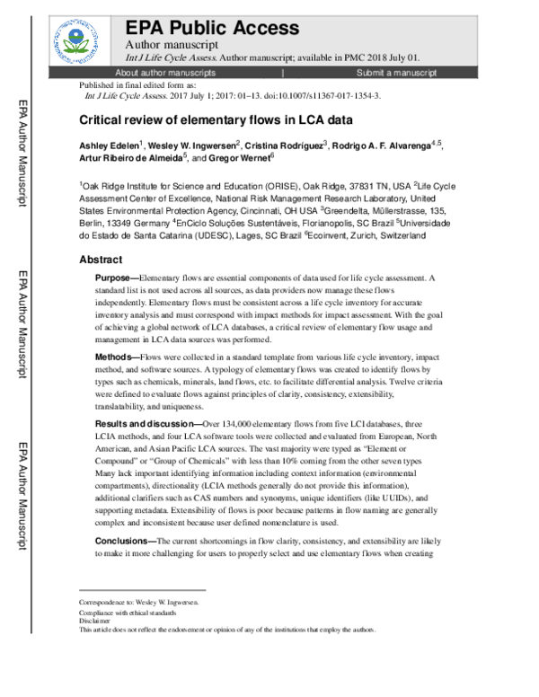 (PDF) Critical review of elementary flows in LCA data