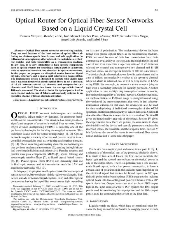 Pdf Optical Router For Optical Fiber Sensor Networks Based On A Liquid Crystal Cell