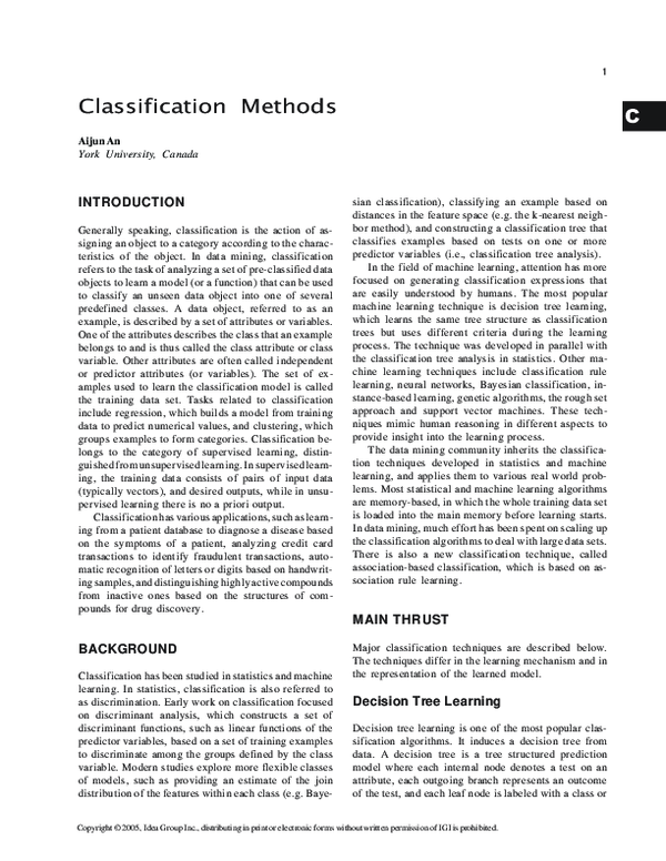 (PDF) Classification Methods