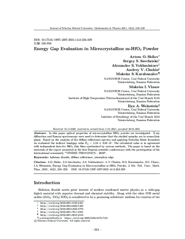 (PDF) Energy Gap Evaluation in Microcrystalline m-HfO2 Powder