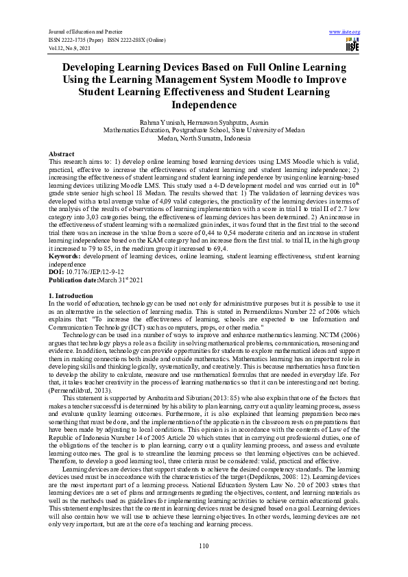 (PDF) Developing Learning Devices Based on Full Online Learning Using the Learning Management ...
