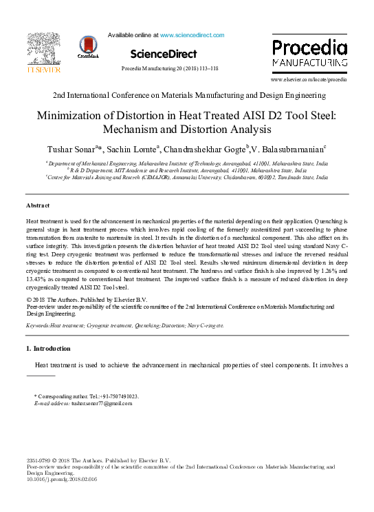 (PDF) Minimization of Distortion in Heat Treated AISI D2 Tool Steel: Mechanism and Distortion ...