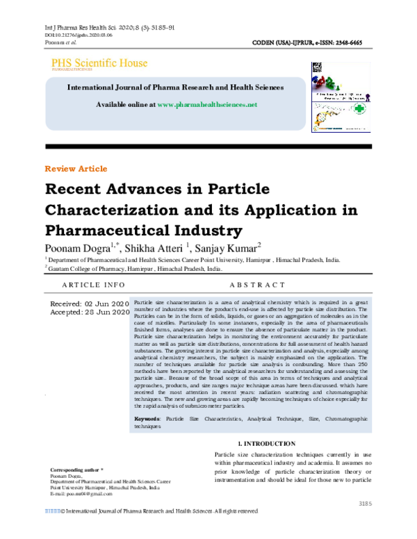 (PDF) Recent Advances in Particle Characterization and its Application ...