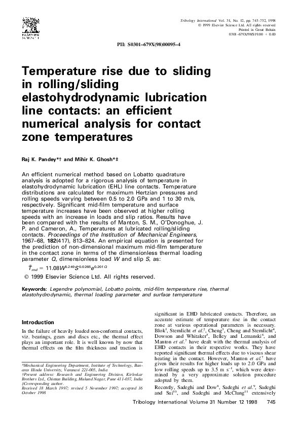 (PDF) Temperature rise due to sliding in rolling/sliding elastohydrodynamic lubrication line ...