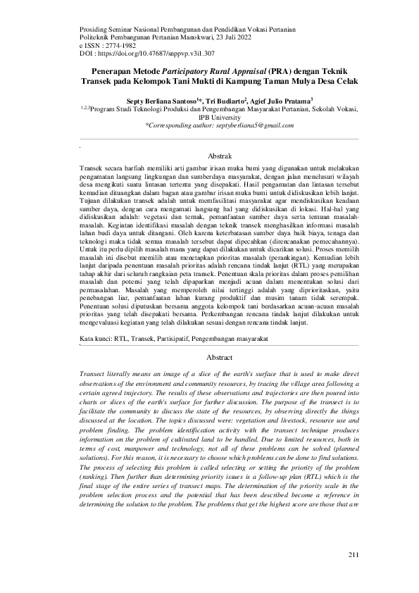 (PDF) Penerapan Metode Participatory Rural Appraisal (PRA) dengan ...