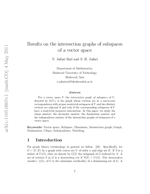 (PDF) On the intersection graphs of subspaces of a vector space
