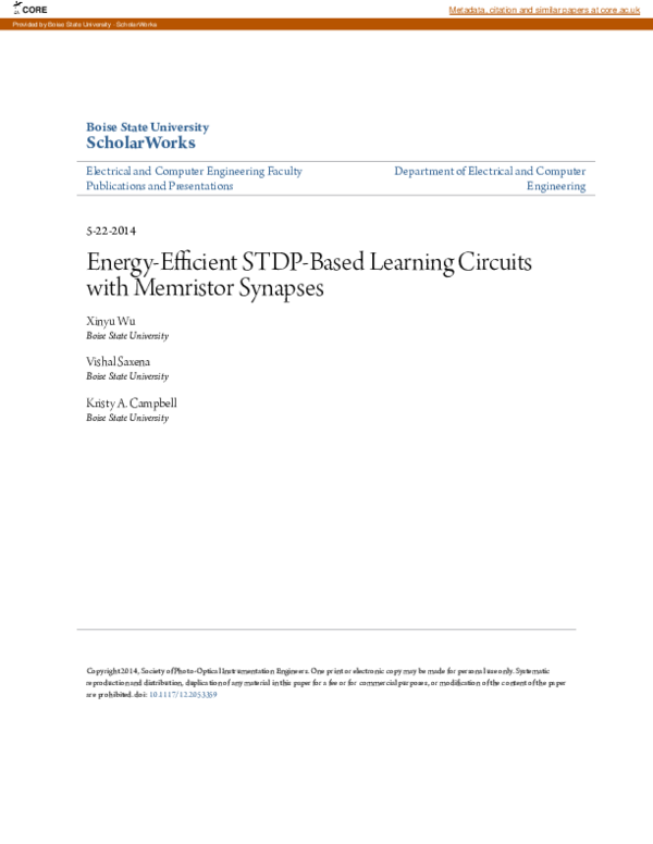 (PDF) Energy-efficient STDP-based learning circuits with memristor synapses | Xinyu Wu ...