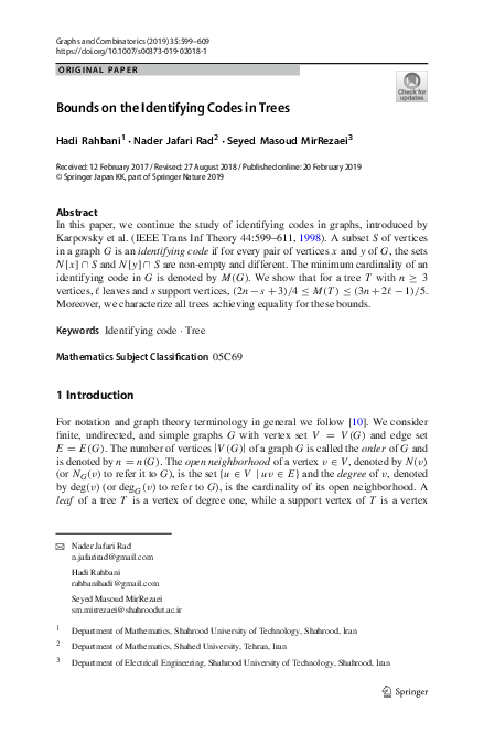 (PDF) Bounds on the Identifying Codes in Trees