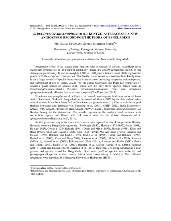 (PDF) Struchium Sparganophorum (L.) Kuntze (Asteraceae): A New ...