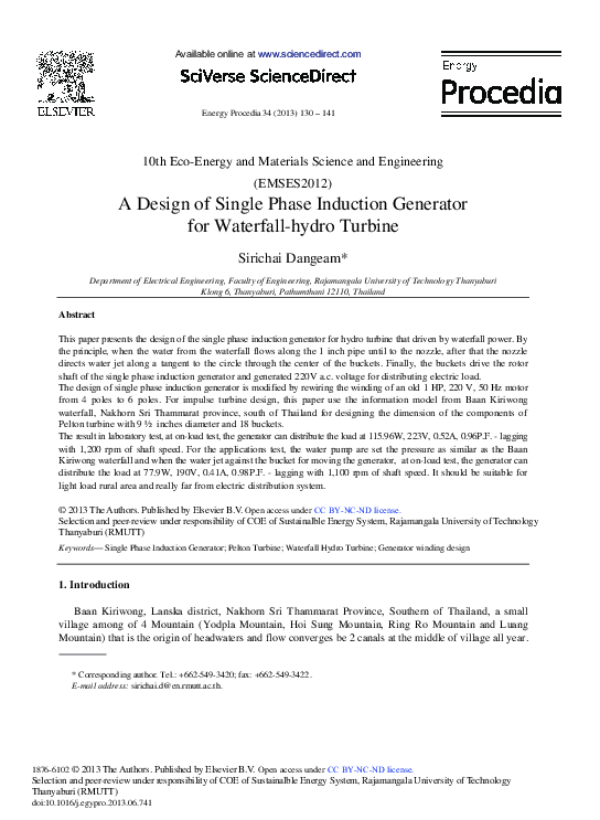 (PDF) A Design of Single Phase Induction Generator for Waterfall-hydro ...