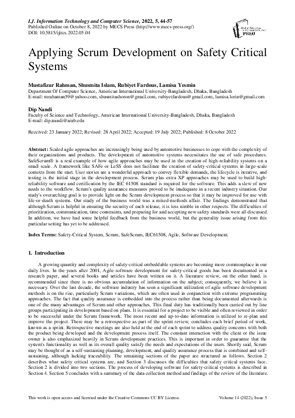 (PDF) Applying Scrum Development on Safety Critical Systems