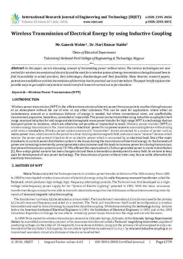 (PDF) Wireless Transmission of Electrical Energy by using Inductive ...