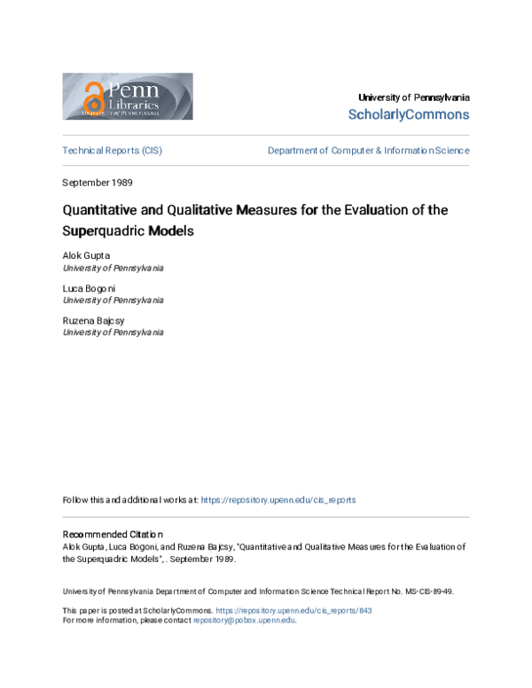 (PDF) Quantitative and qualitative measures for the evaluation of the superquadric models