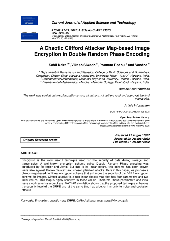 (PDF) A Chaotic Clifford Attacker Map-based Image Encryption in Double ...