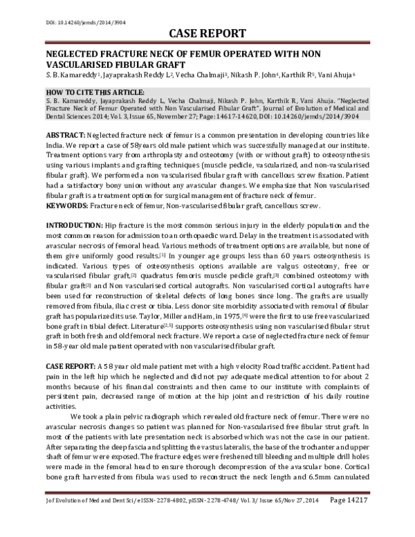 (PDF) Neglected Fracture Neck of Femur Operated with Non Vascularised ...