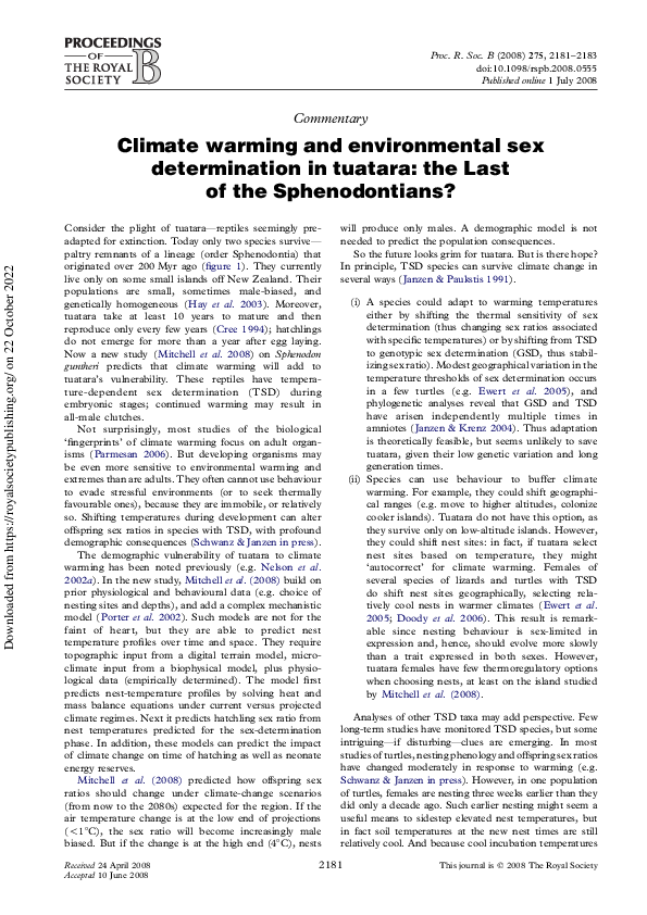 (PDF) Climate warming and environmental sex determination in tuatara ...