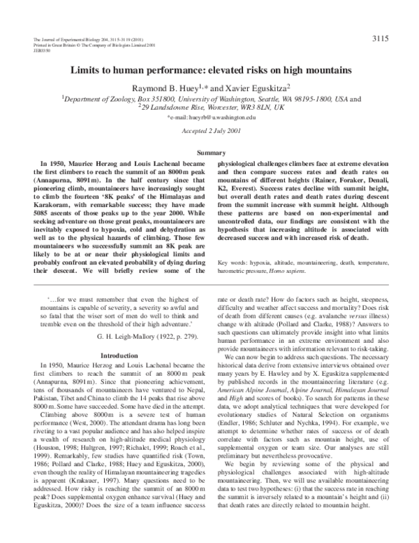 (PDF) Limits to human performance: elevated risks on high mountains