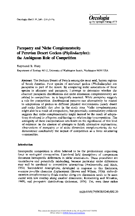 (PDF) Parapatry and niche complementarity of Peruvian Desert geckos ...