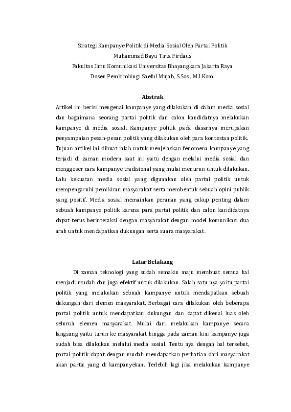 Doc Strategi Kampanye Politik Di Media Sosial Oleh Partai Politik