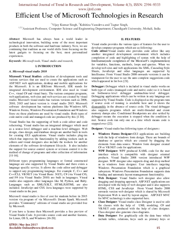 (PDF) Efficient Use of Microsoft Technologies in Research