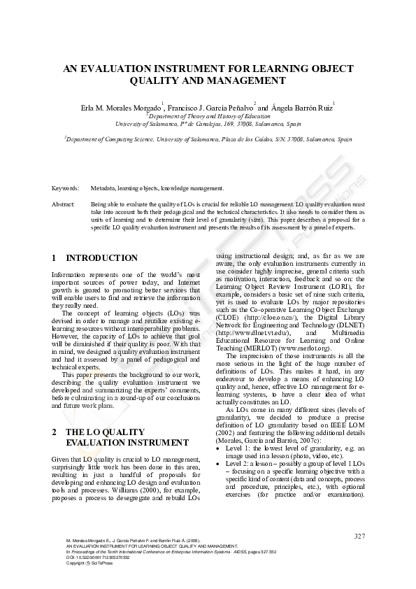 (PDF) An Evaluation Instrument for Learning Object Quality and ...