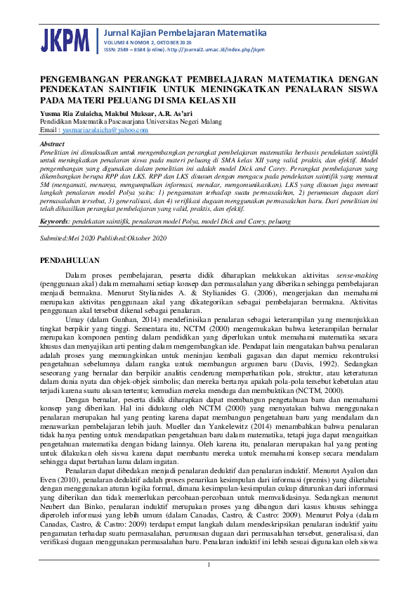 (PDF) Pengembangan Perangkat Pembelajaran Matematika Dengan Pendekatan Saintifik Untuk ...
