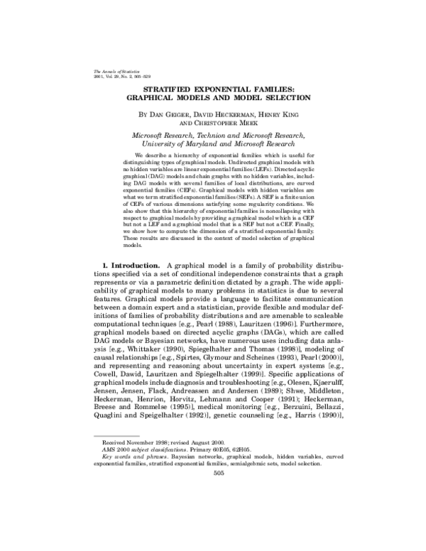 Pdf Stratified Exponential Families Graphical Models And Model Selection 2966