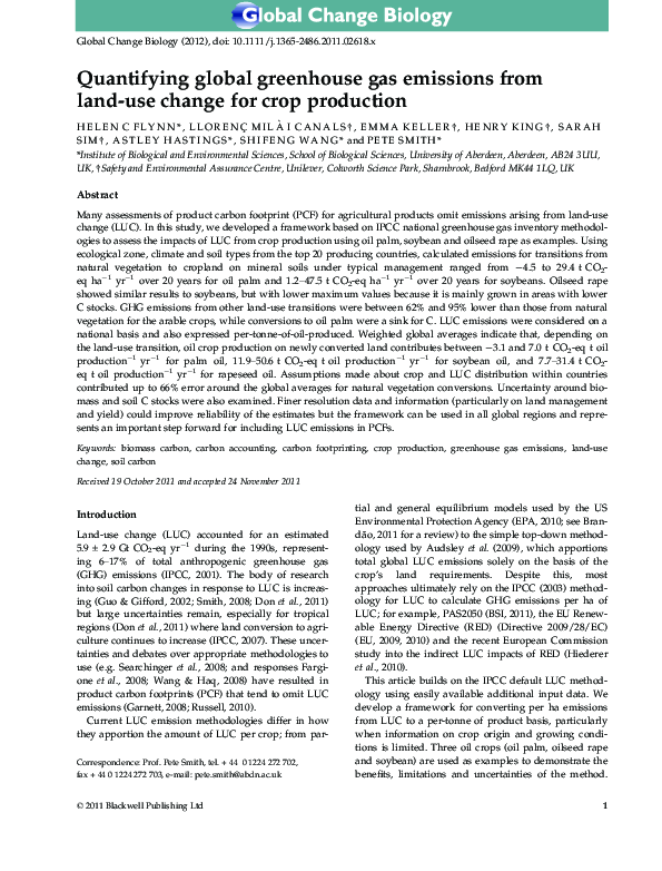 (PDF) Quantifying global greenhouse gas emissions from land-use change for crop production