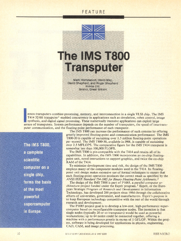 (PDF) The IMS T800 Transputer | Roger Shepherd - Academia.edu