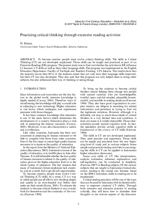 (PDF) Practicing critical thinking through extensive reading activities