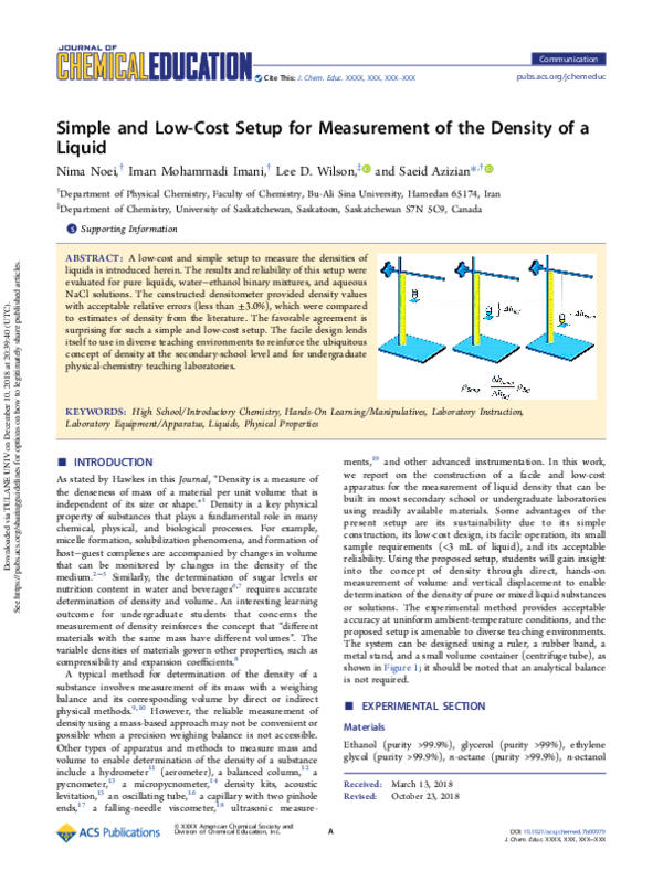 (PDF) Simple and Low-Cost Setup for Measurement of the Density of a Liquid