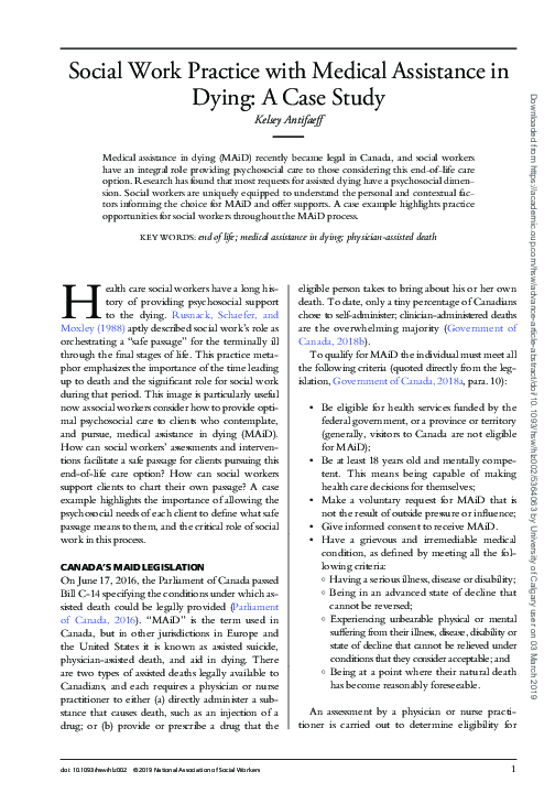 (PDF) Social Work Practice with Medical Assistance in Dying: A Case Study