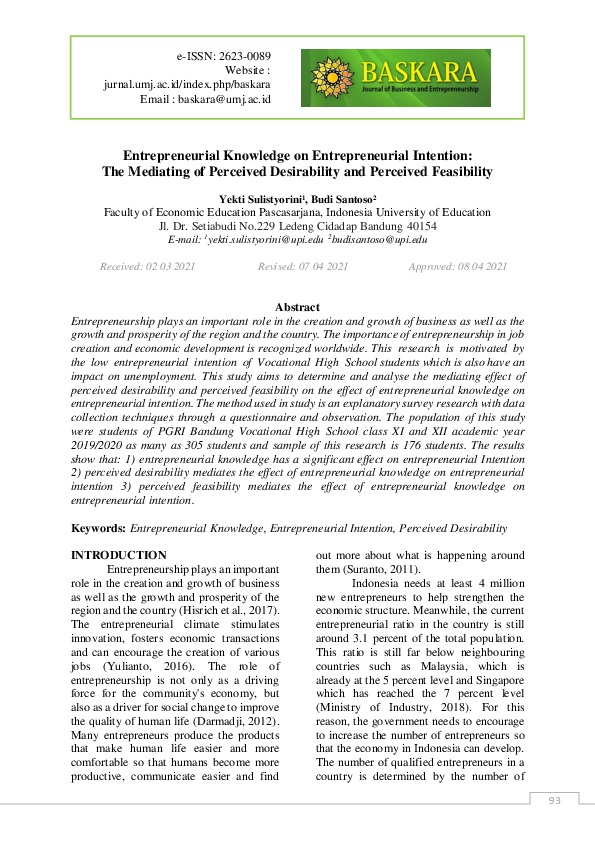 (PDF) Entrepreneurial Knowledge on Entrepreneurial Intention: The ...