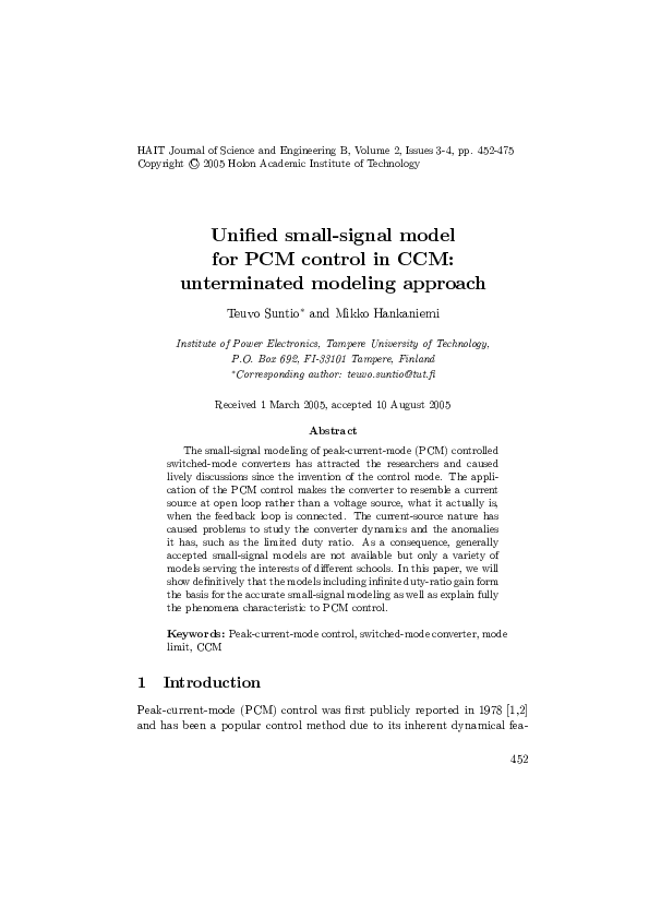 (PDF) Unified small-signal model for PCM control in CCM: unterminated modeling approach