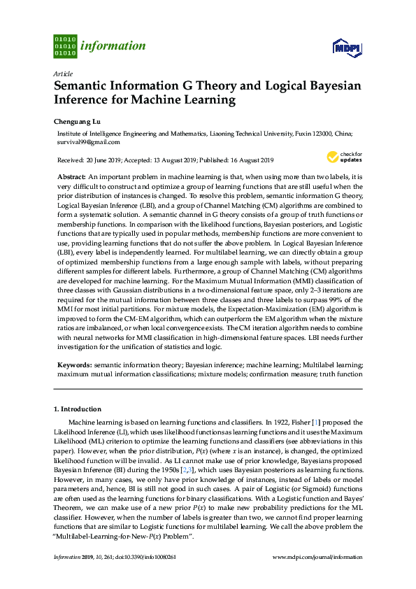 (PDF) Semantic Information G Theory and Logical Bayesian Inference for ...