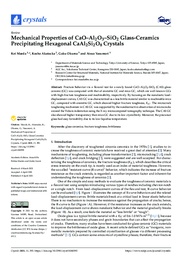 (PDF) Mechanical Properties of CaO–Al2O3–SiO2 Glass-Ceramics Precipitating Hexagonal CaAl2Si2O8 ...