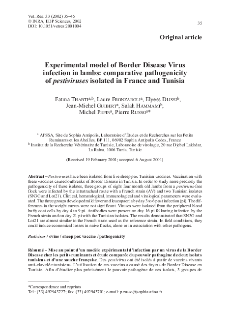 (PDF) Experimental model of Border Disease Virus infection in lambs ...