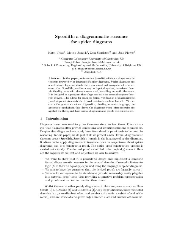 (PDF) Speedith: A Diagrammatic Reasoner for Spider Diagrams