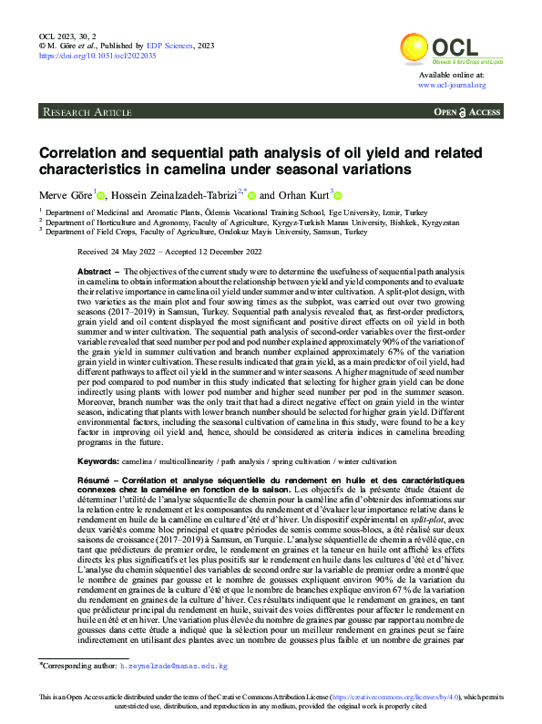 (PDF) Correlation and sequential path analysis of oil yield and related characteristics in ...