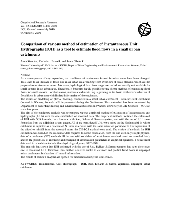 (PDF) Comparison of various method of estimation of Instantaneous Unit ...