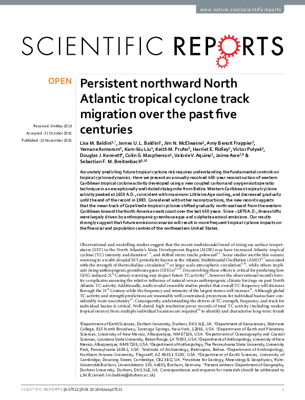 (PDF) Persistent northward North Atlantic tropical cyclone track ...