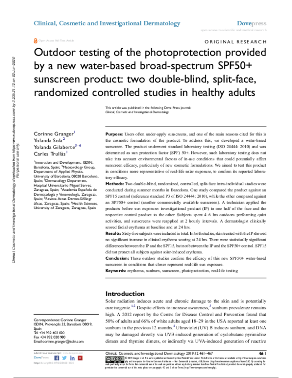 (PDF) Outdoor testing of the photoprotection provided by a new water ...