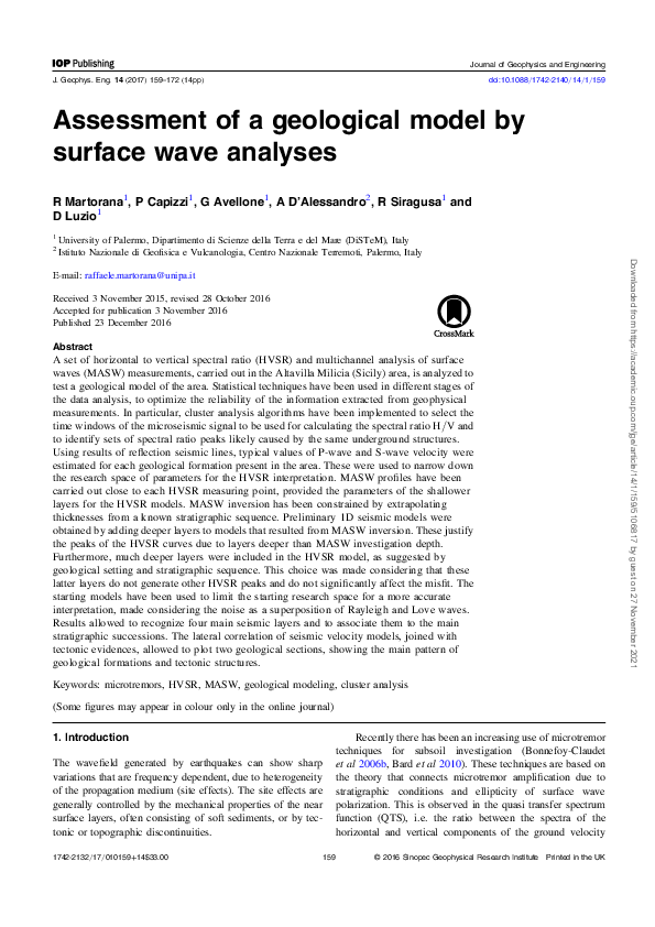(PDF) Assessment of a geological model by surface wave analyses